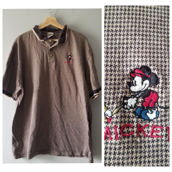 Vintage | Shirts | Vintage The Disney Store Brown Printed Mickey Polo ...